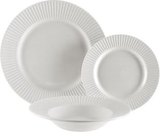 VERSA Geschirrset 18-teilig, geprägte Streifen, moderner Stil, 3 x 26,5 x 26,5 cm, Porzellan, weiß