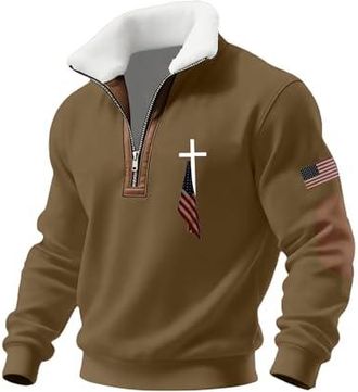 Generic Sweat-shirt pour homme sans capuche - T-shirt &agrave; manches longues avec fermeture &eacute;clair 1/4 - Col roul&eacute; - Col moelleux - Pull en polaire doux - Pour lex