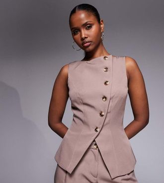 KAIIA Exclusivit&eacute; - Kaiia - Gilet de tailleur densemble ajust&eacute; &agrave; boutonnage asym&eacute;trique - Moka-Brown