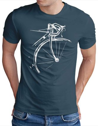 OM3 Bicycle Fahrrad T-Shirt - Herren - Vintage Radsport Radfahrer - Denim, XXL