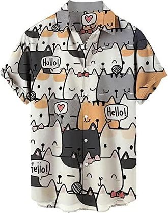 Generic Chemise &agrave; manches courtes pour homme - Chemise d&eacute;t&eacute; avec imprim&eacute; chat - Chemise de loisirs - Chemise hawa&iuml;enne - Chemise de plage int&eacute;ressante &agrave; rever
