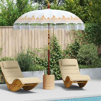 vidaXL Parasol balinais Cr&egrave;me (210-220) x 260 cm Coton et bois massif vidaXL