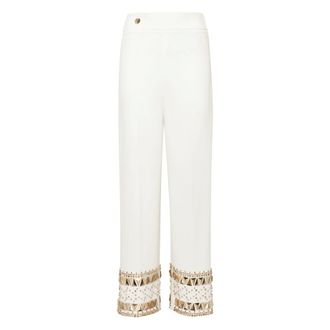 Philipp Plein Femme, Pantalons, Blanc, Taille: 42 FR Pantalon Cady Taille Haute Clous