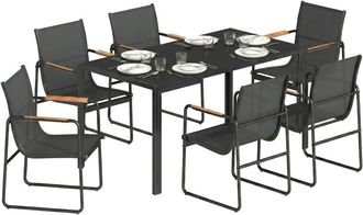 OUTSUNNY Salon de jardin - Outsunny - 7 pi&egrave;ces - table et chaises - acier et verre - 6 personnes - noir