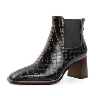 elashe Bottines Femme Talon, Boots pour Femme Noires, Bottes avec Talon &eacute;pais Block de 6 cm - Design &agrave; Bout Carr&eacute; &Eacute;l&eacute;gant, avec Fermeture &Eacute;clair et &Eacute;lastique