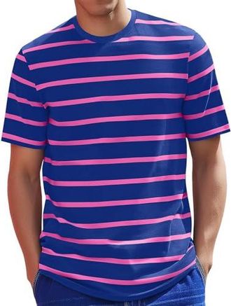 Generic T-shirt rayé en coton à manches courtes pour homme - Rayures multicolores - Loisirs - Été - Décontracté - Chemise de sport basique - Séchage rapide - 
