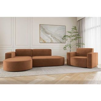 Fun M&ouml;bel Sofa Set 2-teilig Sessel und Ecksofa palma xs Stoff Noel Ziegelrot Ottomane Links