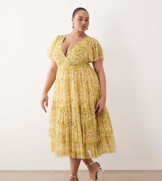 Lace & Beads Plus Lace & Beads - Madison Plus - Robe mi-longue &agrave; fleurs - Jaune