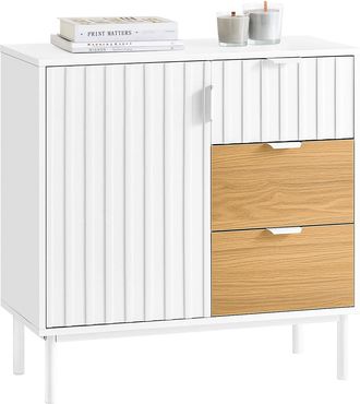 SoBuy K&uuml;chenschrank Sideboard Schrank Buffet Aufbewahrungsschrank Kommode Wei&szlig;-Natur BHT ca. 75x76x35cm FSB91-WN