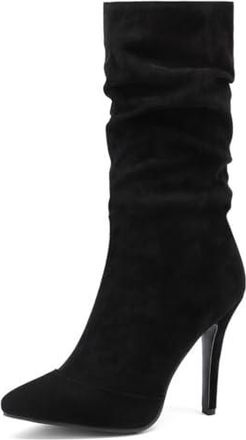 Generic Noir,35 EU,Bottes Hautes plissées pour Femmes, Talons Aiguilles à Bout Pointu, Bottes dautomne Longues et Extensibles pour Un Confort décontracté