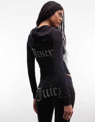 Juicy Couture Sweat densemble &agrave; capuche avec fermeture &eacute;clair et logo &agrave; strass - Noir