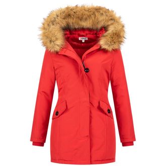 Elara Damen Jacke Winterparka Mantel Kunstfell Chunkyrayan EF-19037 Red 36 (S)