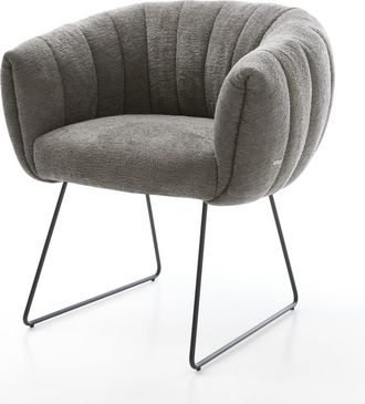 DELIFE Esszimmerstuhl Jada-Flex Boucl&eacute; Soft Schlamm Kufengestell Schwarz Taschenfederkern, Esszimmerst&uuml;hle