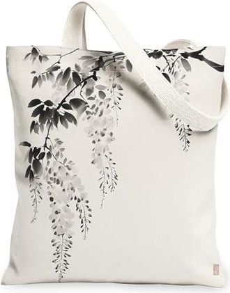 Generic Sac fourre-tout en toile de glycine printani&egrave;re pour le shopping 33 x 38 cm, motif fleurs chinoises, sac d&eacute;picerie r&eacute;utilisable pour femme, peinture f