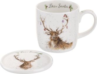 Portmeirion Royal Worcester Wrendale Deer Sankt-Becher mit Untersetzer 0.31L