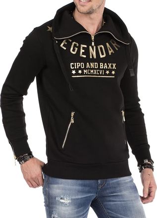 Cipo & Baxx Herren Hoodie Sweatshirt CL324 Schwarz - Stylischer Pullover im Casual Streetwear Look mit Kapuze & K&auml;ngurutasche - Bequemes Oberteil f&uuml;r Alltag & Fre