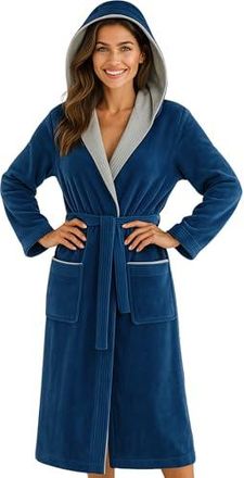 Morgenstern Peignoir de Bain Femme avec Capuche 100% Coton Éponge OEKO-TEX Robe de Chambre Leonie Bleu Gris XL