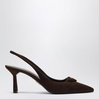 Prada Slingback-Pumps aus dunkelbraunem Veloursleder