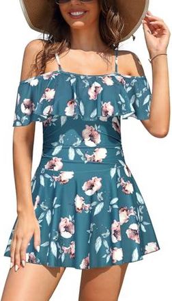 SHEKINI Maillot de bain une pièce pour femme - Dos nu - Jupe de bain plissée - Contrôle du ventre - Maillot de bain pour femme - Grande taille - Jupe de natat