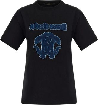 Roberto Cavalli Schwarzes RC Logo T-Shirt Damen - - Tops - Damen - Schwarzk - XS