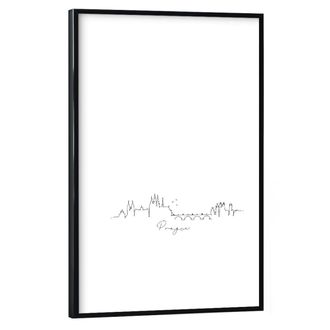 artboxONE Poster mit schwarzem Rahmen 30x20 cm St&auml;dte Prague Pen line Silhouette - Bild Skyline City Design