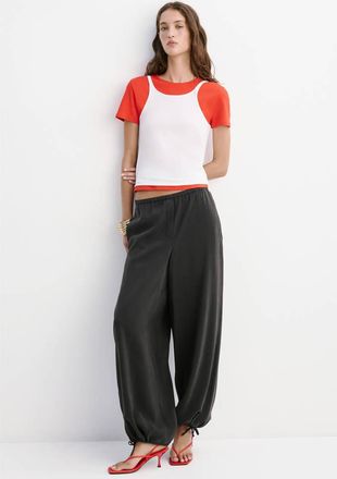 Mango Pantalon bouffant &agrave; taille &eacute;lastique noir - Femme - XXS - MANGO