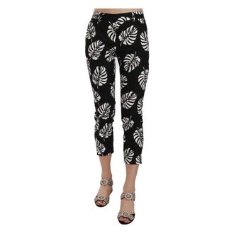 Dolce & Gabbana Elegante Skinny Capri mit Palmenprint - - Trousers - Damen - Schwarzk - XS