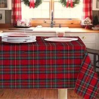 Generico Nappe de Noël, rectangulaire en tissu teinté fil original Lurex Tartan fabriquée en Italie, nappe de Noël fabriquée en Italie, fantaisie écossaise dis