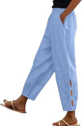 Generic Pantalon d&eacute;t&eacute; 3/4 en mousseline pour femme - Pantalon d&eacute;t&eacute; l&eacute;ger - Pantalon d&eacute;t&eacute; 7/8 avec poches - Pantacourt stretch - Pantalon &agrave; enfiler - Pantalon 