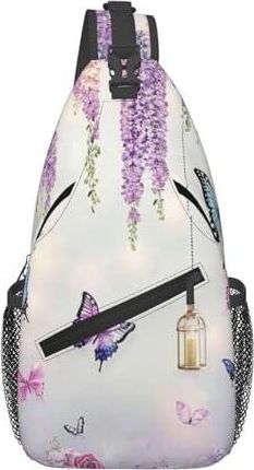 Generic Charmant sac &agrave; bandouli&egrave;re avec fleurs et papillons - Sac &agrave; bandouli&egrave;re de voyage pour homme - Sac &agrave; dos de randonn&eacute;e