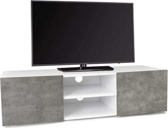 IDMarket Meuble TV 113 cm ELI Blanc Portes Effet béton