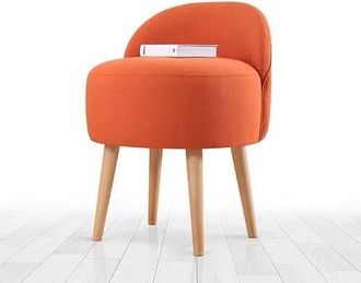 Atelier Del Sofa Stylish Bohemian Pouffe, Orange, 46 x 64 x 46 cm | 50% Cotton & 50% Linen, 35 DNS Orthopedic Sponge, Wooden Legs | Perfect for Modern & Southwestern D
