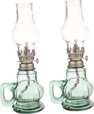 Artibetter 2 Stück Retro Glas Kerosinlampe Windgeschützte Öllampe mit Einstellbarem Docht Deko Petroleumlampe für Innenräume und Outdoor Notbeleuchtung