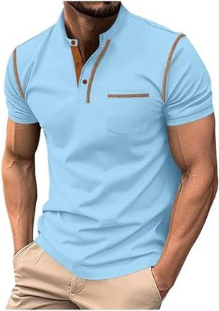 Generic Polo &agrave; manches courtes pour homme - &Eacute;t&eacute; d&eacute;contract&eacute; - Couleur unie - Chemises de vacances, bleu, L
