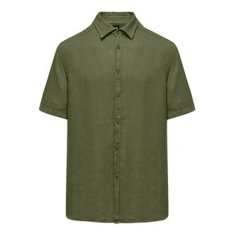 Bomboogie Homme, Chemises, Vert, Taille: 2XL Linen Short Sleeve Shirt