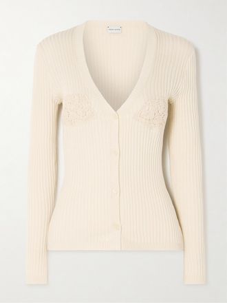 Magda Butrym Cardigan Aus Gerippter Baumwolle Mit H&auml;kelbes&auml;tzen - Creme
