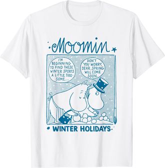 Moomin Winterurlaub Comic Moominpappa & Moominmamma T-Shirt für Moomin-Fans, alle Altersgruppen, Unisex, Weiß, S