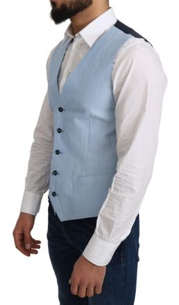 Dolce & Gabbana Mens Blue Viscose Stretch Formal Coat Vest Wool Clothing