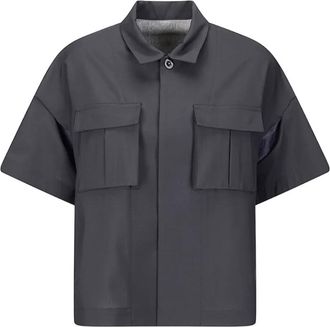 sacai Femme, Blouses et Chemises, Gris, Taille: 40 FR Suiting x Denim Shirt