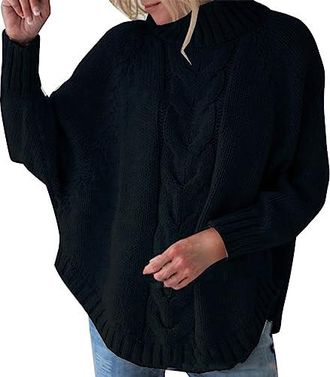 Generic Pull l&eacute;ger d&eacute;contract&eacute; &agrave; manches longues pour femme - Couleur unie - Pull ample - Col roul&eacute; - Ourlet incurv&eacute; - Tunique - Loisirs l&eacute;gers et souples - P