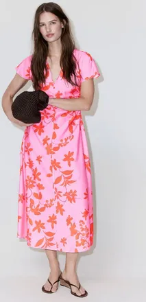 Mango Robe &agrave; fleurs fronc&eacute;e sur le c&ocirc;t&eacute; rose - Femme - XS - MANGO
