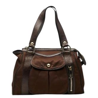 Celine Pre-owned Anagram Nylon Leder Handtasche - - Pre-owned - Damen - Braun - ONE SIZE