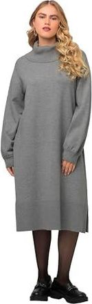 Ulla Popken Robe en Tricot, col roulé, Large Ourlet côtelé, Manches Longues, Gris Moyen mélangé, 48-50 Femme