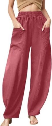 Generic Pantalon en coton et lin pour femme - Jambe large - Pantalon de plage d&eacute;t&eacute; confortable - Pantalon de yoga Palazzo - XIYU26052, rouge brique, 5XL