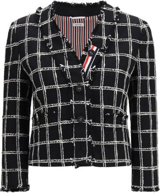 Thom Browne Gekariertes Tweed-Strickjacken-Sakko - - Jackets - Damen - Schwarzk - L