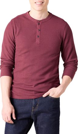 Amazon Essentials Herren Langärmeliges Waffel-Henley, Schmale Passform, Burgunderrot, XXL