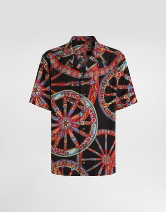 Dolce & Gabbana Hawaiihemd Aus Seidenjacquard Mit Carretto-print - Mann Hemden Multicolor 38