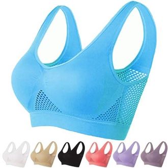 Generic Visulong Soutien-gorge de sport respirant et respirant pour femme, r&eacute;glable, sans fil, confortable, anti-affaissement des seins, bleu ciel, 3XL