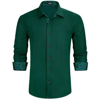 Hisdern Hemd Langarm Herren Dunkelgrün Formale Hemd Business Regular Fit Freizeithemden Button Down Arbeit Hochzeit mit Taschen,Dunkelgrün,2XL