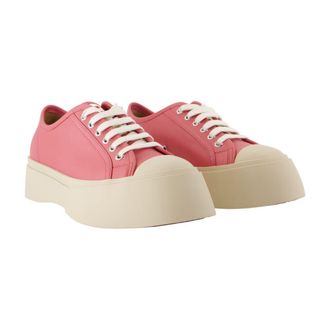 Marni Womens Lace-Up Platform Sneaker Pink Calfskin